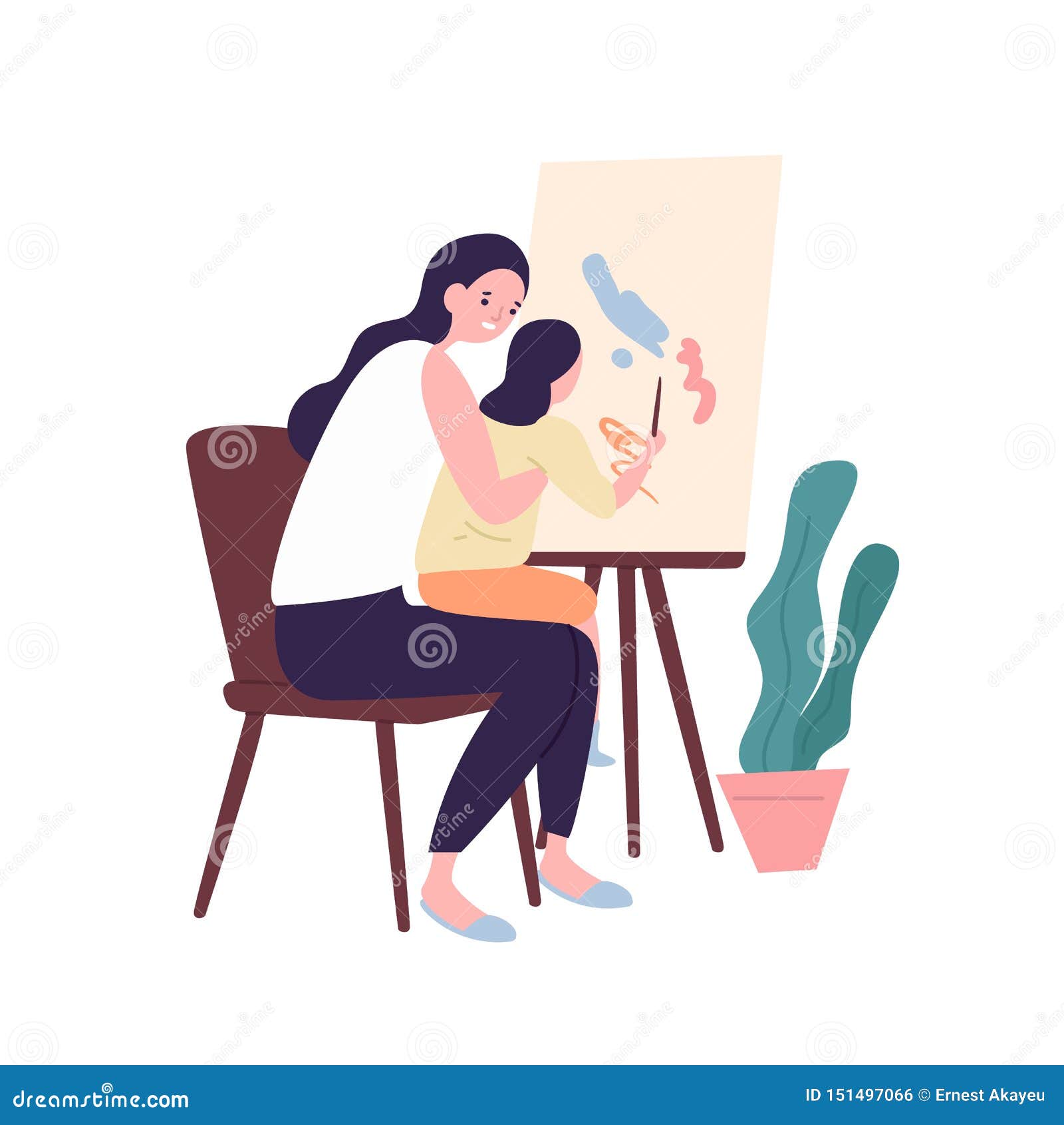 Madre E Pittura O Disegno Adorabile Della Figlia Mamma Sveglia E